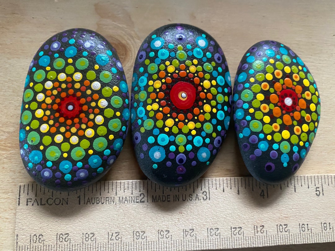 Rainbow Garden Rocks- Set of Three - Etsy