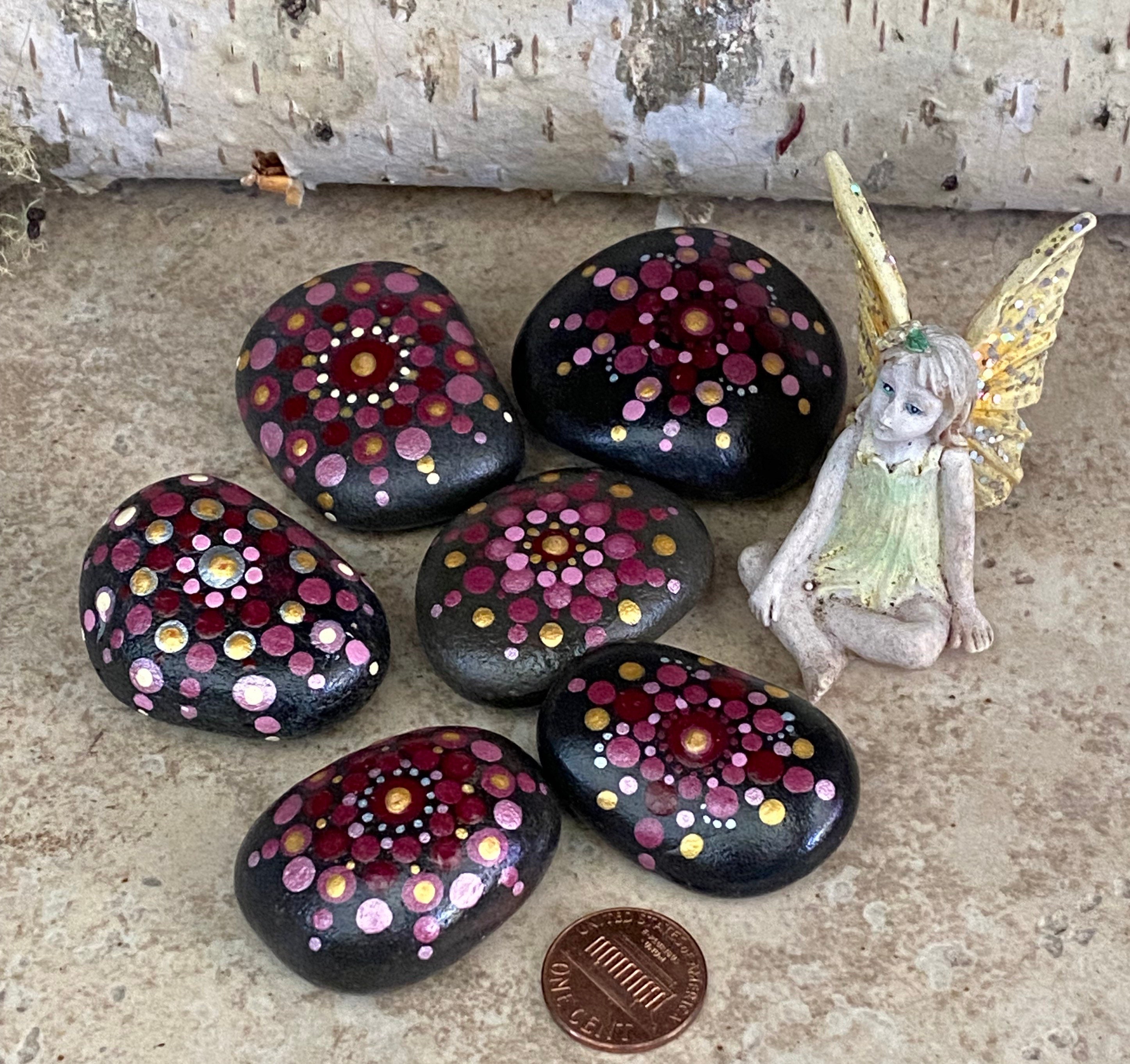 Red Pink Gold Mandala, Set of Six, Small Stones, Holiday Mandalas, Dot ...