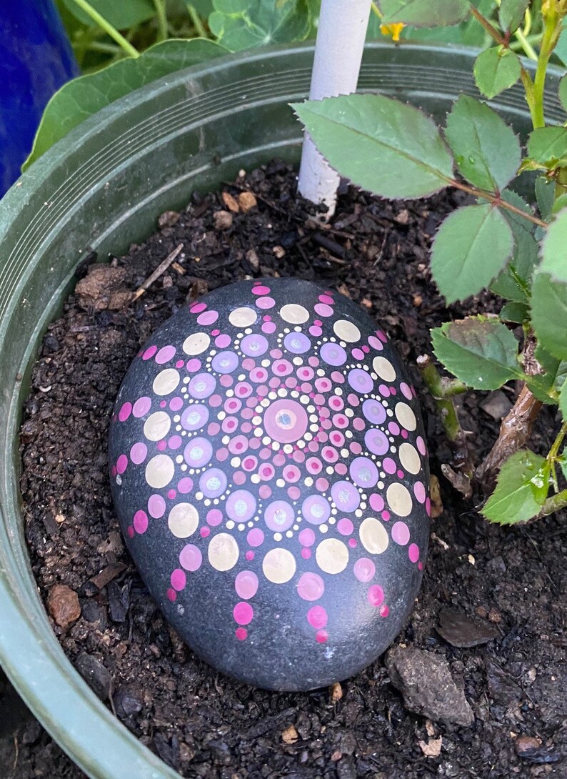 Pink Mandala Garden Rock, Yard Art, Garden Stone, Hostess Gift ...