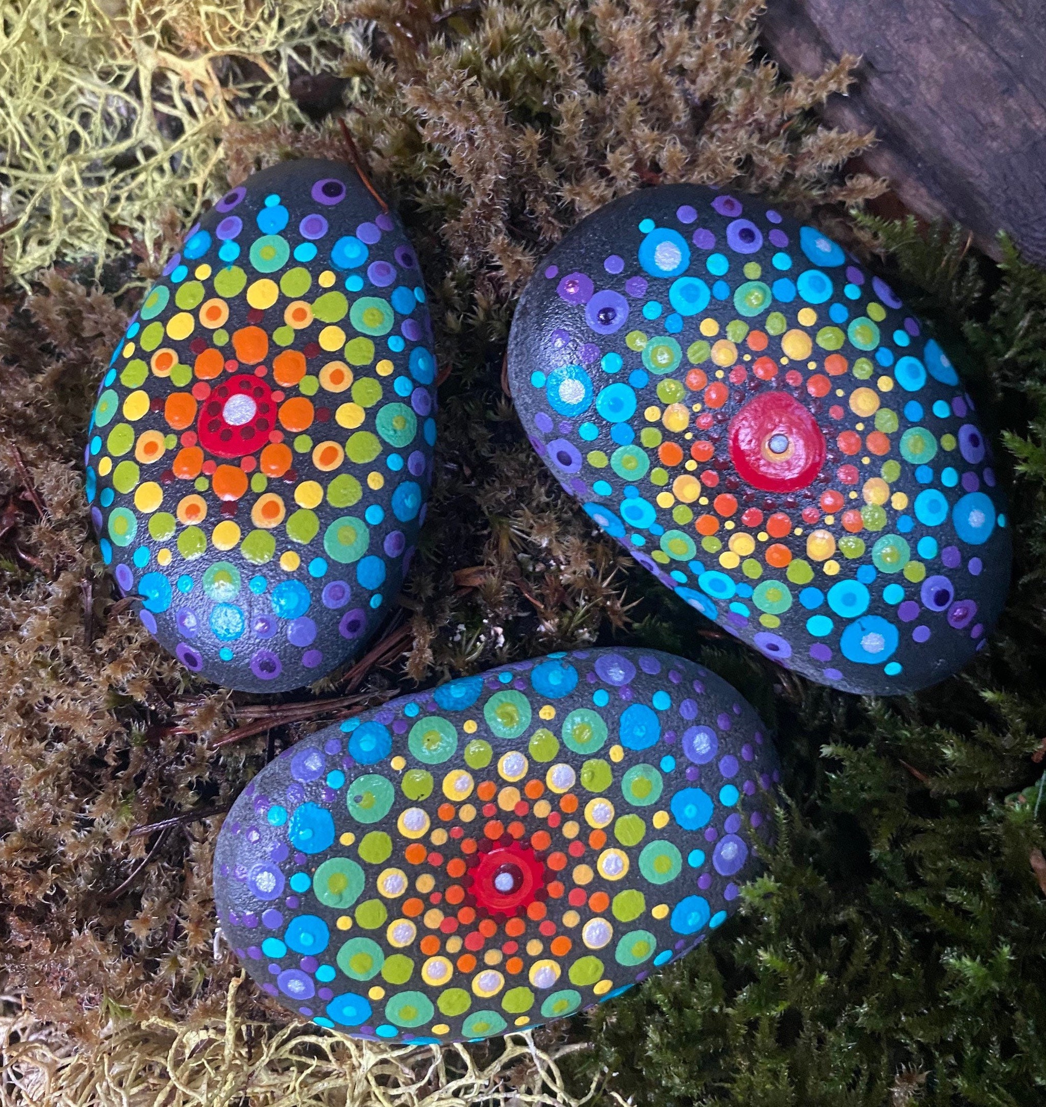 Rainbow Garden Rocks- Set of Three - Etsy