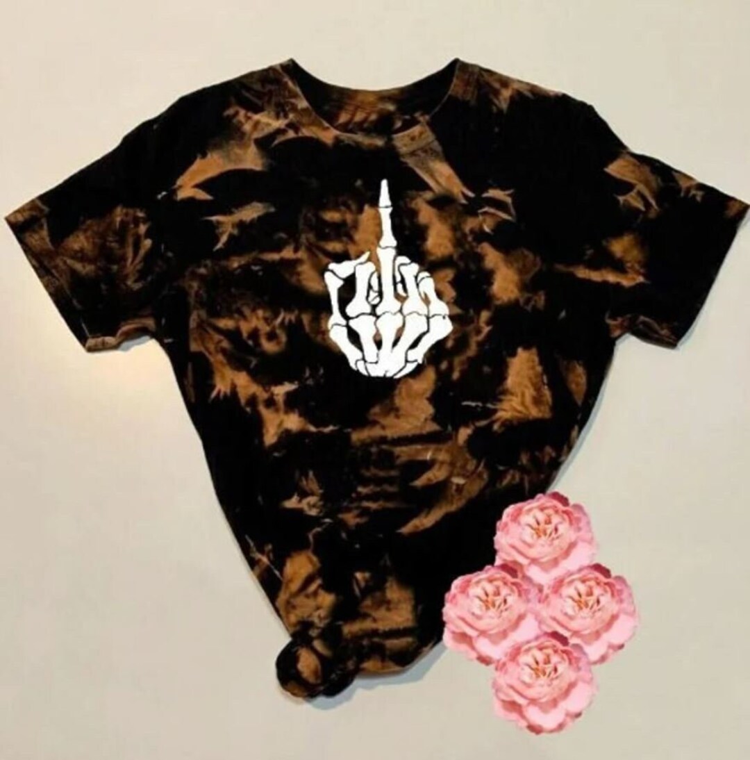 Tie Dye Bleach Skeleton Middle Finger T-shirt, Middle Finger Shirt ...