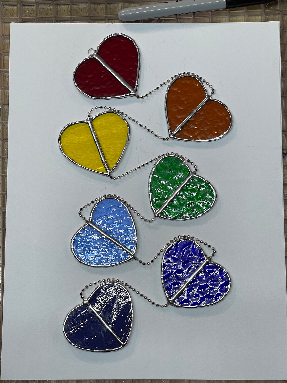 RAINBOW String of Hearts Stained Glass Suncatcher | Mobile | Heart ...