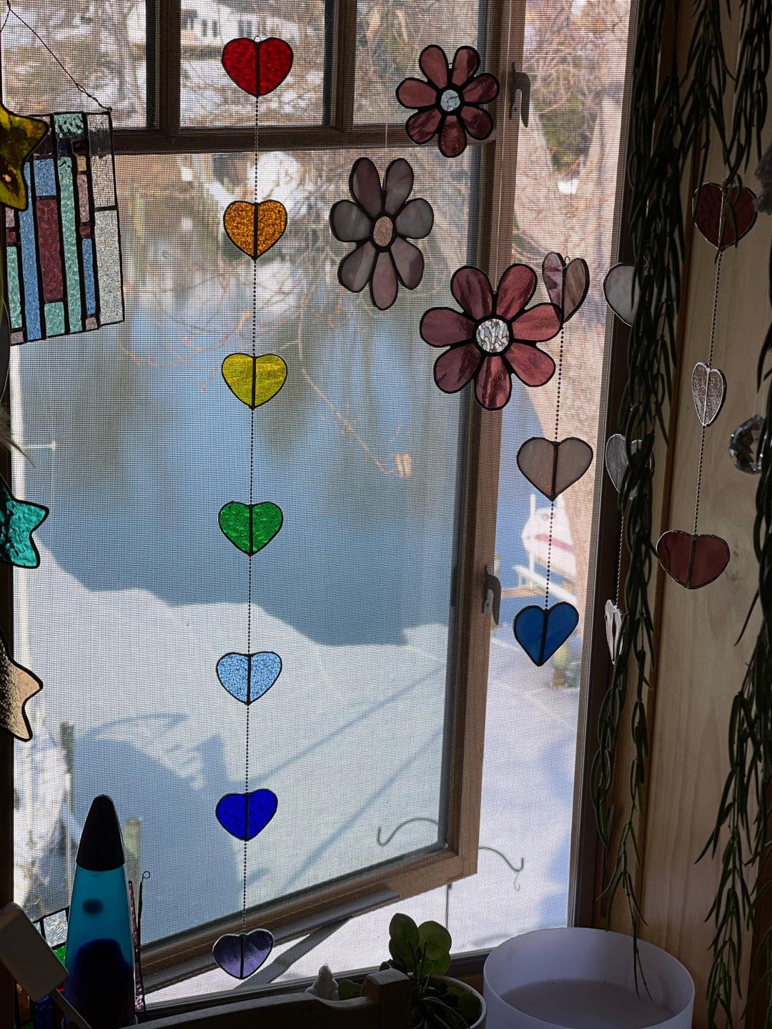 RAINBOW String of Hearts Stained Glass Suncatcher Mobile - Etsy