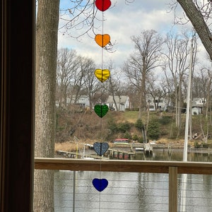 RAINBOW String of Hearts Stained Glass Suncatcher Mobile Heart Love ...