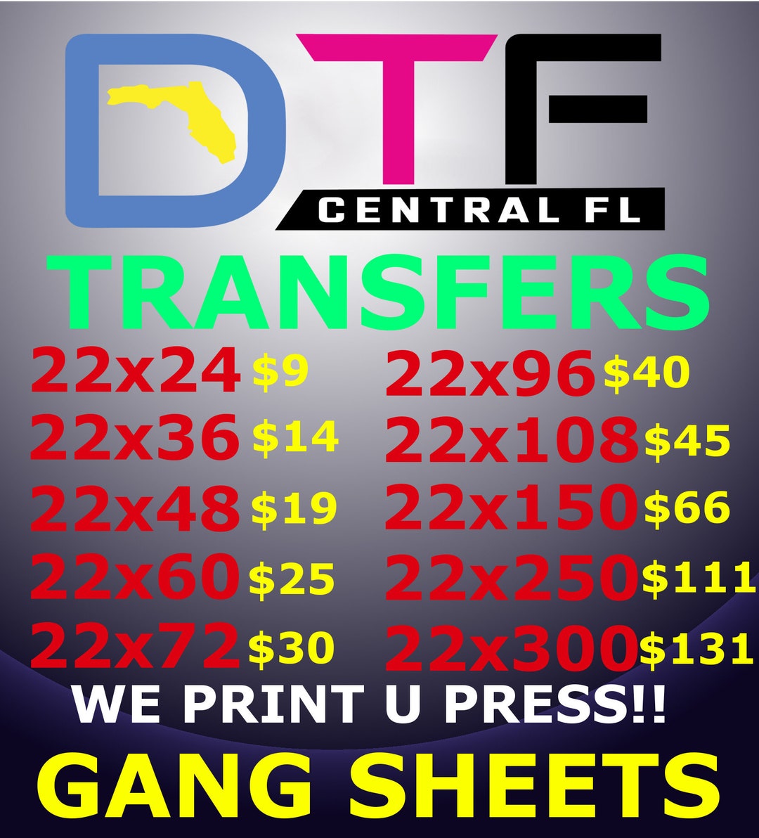 Custom DTF Transfers, Full Color Heat Transfer, Gang Sheets, Wholesale Press Ready DTF, Direct ...