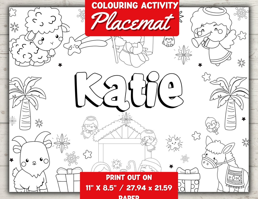 Personalised Christmas Colouring Placemat, Christmas Nativity Colouring ...