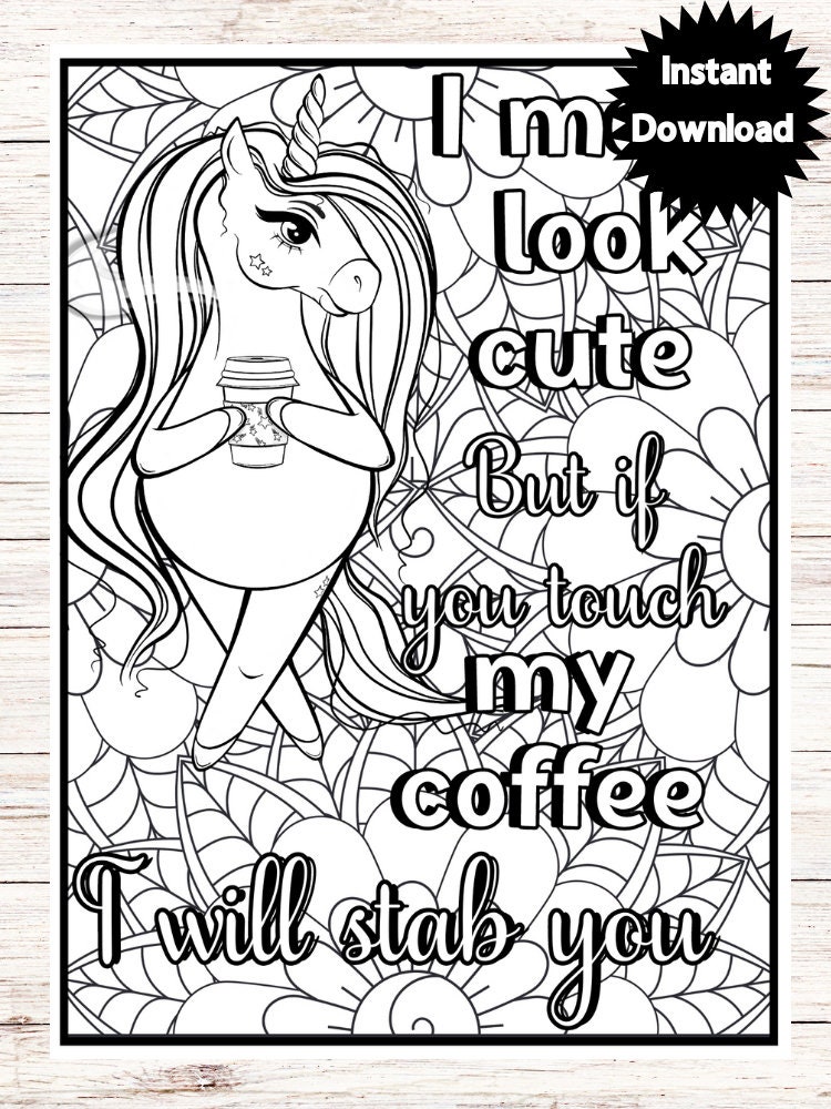 Sweary Unicorn Coloring Pages: Adult Cuss Word Printables (PDF) - Etsy
