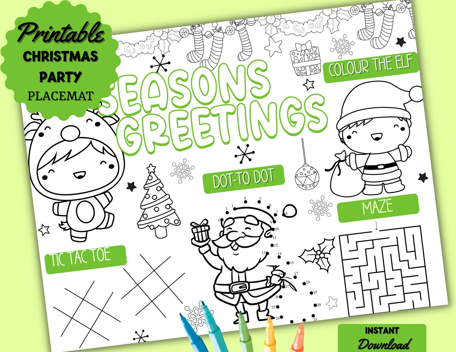 Christmas Coloring Activity Placemat: Seasons Greetings Edition (PDF ...