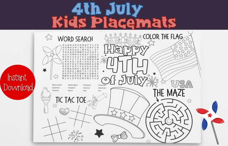Printable 4th of July Activity Sheet / Placemat Activity Coloring Page ...