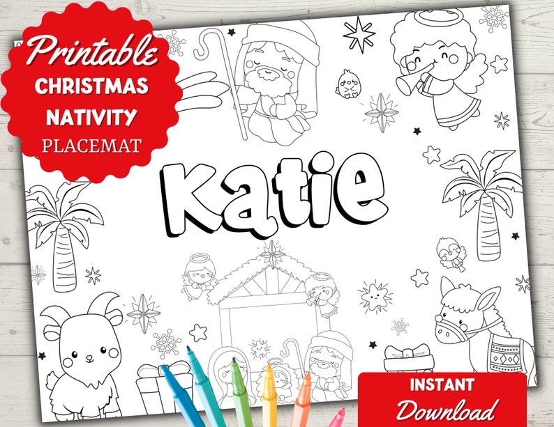 Personalised Christmas Colouring Placemat, Christmas Nativity Colouring ...