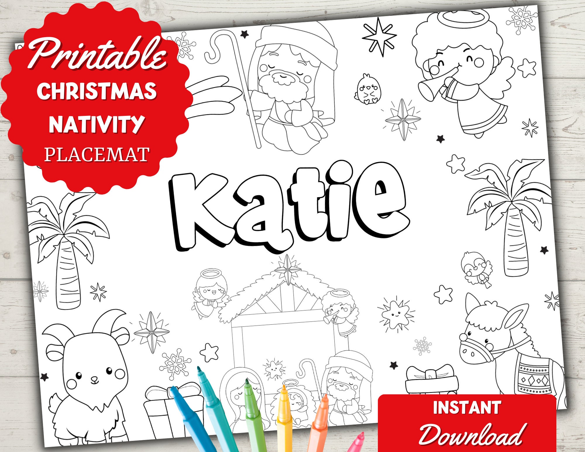 Personalised Christmas Colouring Placemat, Christmas Nativity Colouring ...