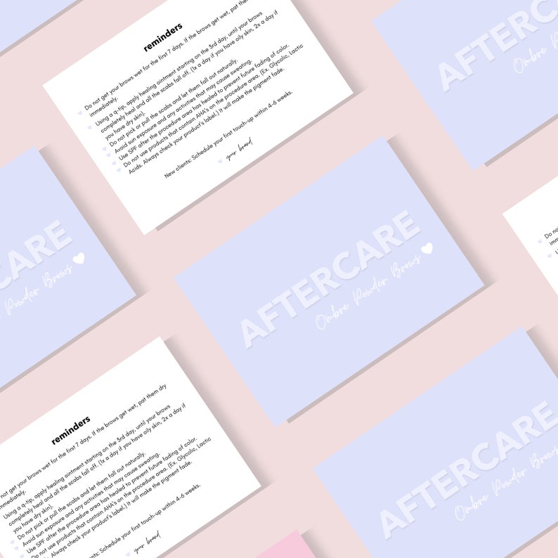 Brow Aftercare Card, Editable Aftercare Card, Brow Tattoo, Brow ...