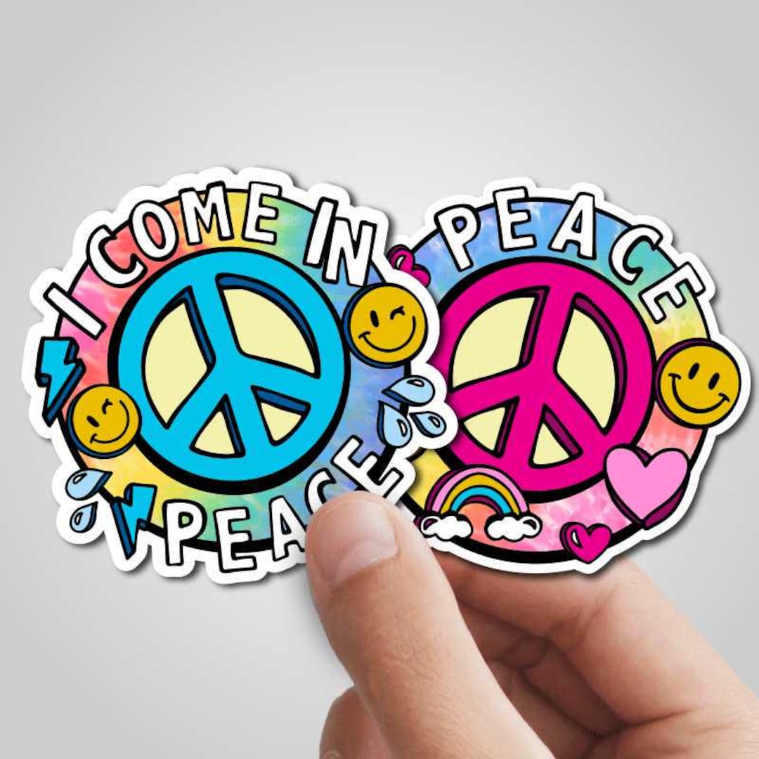 Colorful Peace Sign Stickers I Come in Peace Sticker Pair Retro Hippie ...