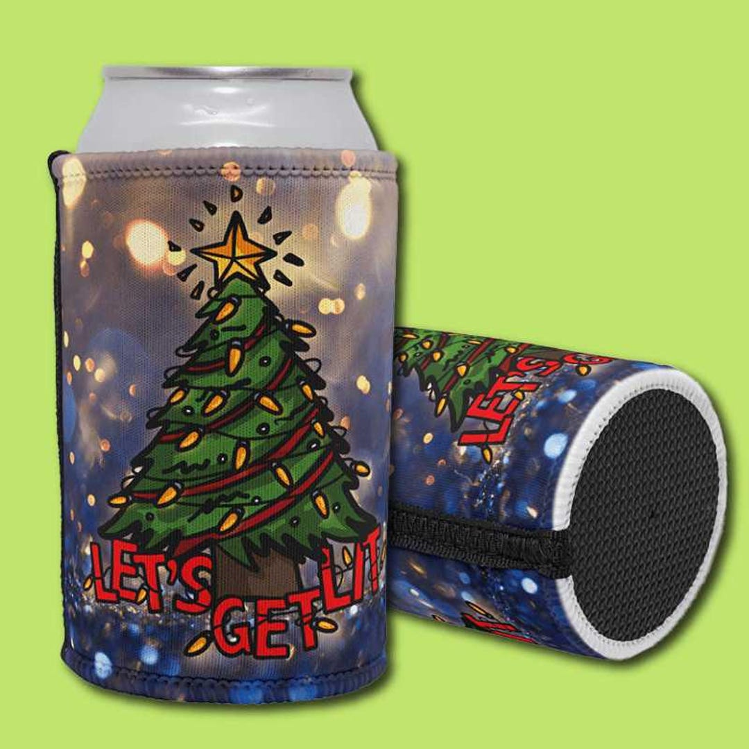 Lets Get Lit Can Holder Cool Drink Holder Stubby Can Cooler Christmas ...