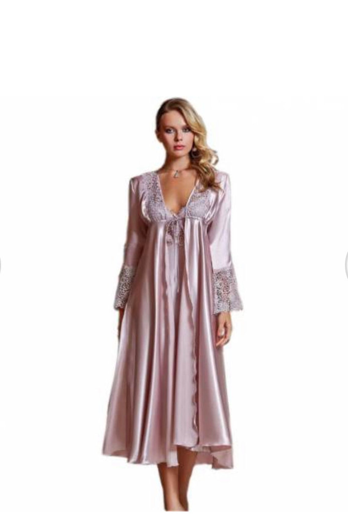 Satin Pink Nightgown 6 Pieces Set High Quality Satin Peignoir - Etsy