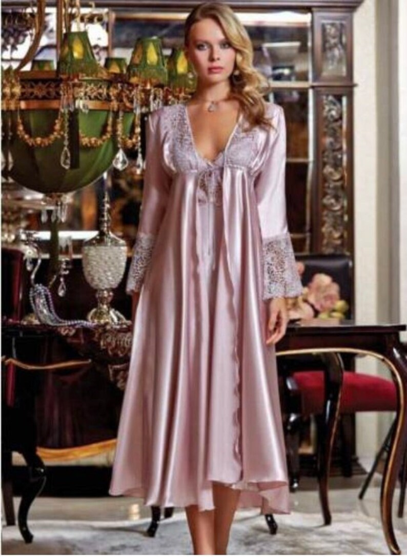 Satin Pink Nightgown 6 Pieces Set High Quality Satin Peignoir | Etsy