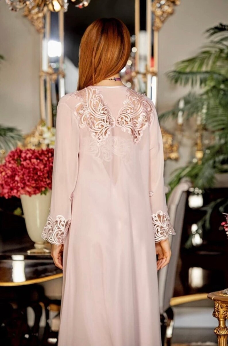 Satin Pink Nightgown 6 Pieces Set, High Quality Satin Peignoir Set ...