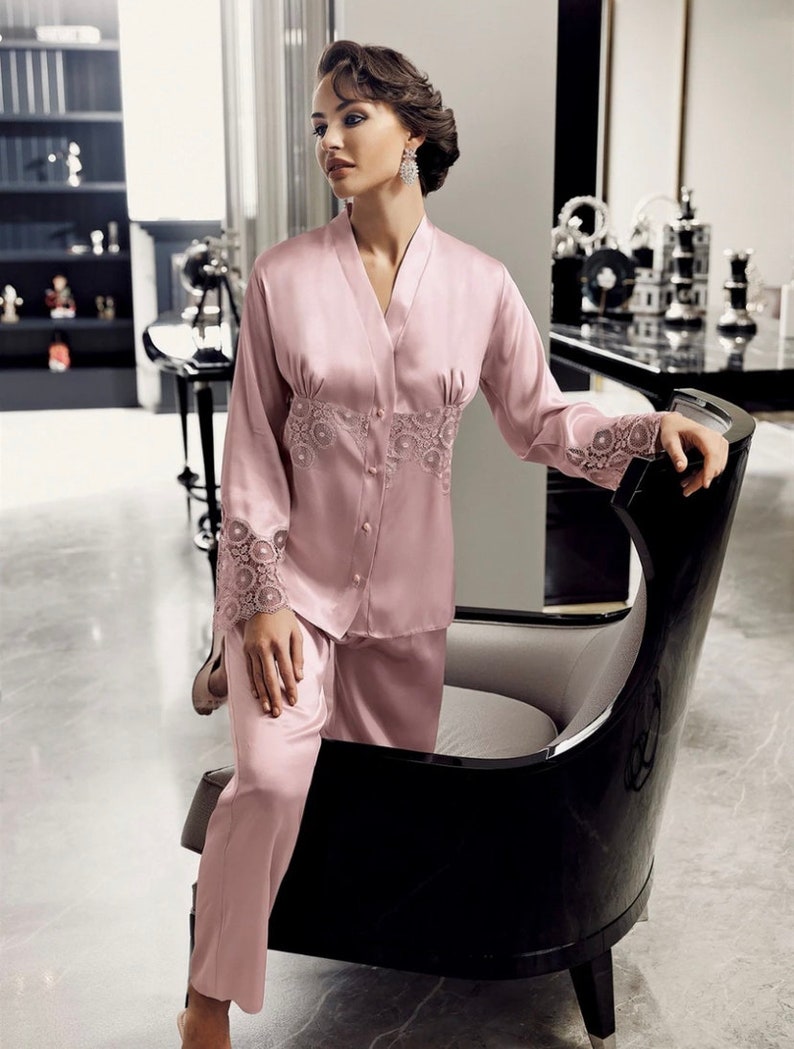 Satin Pink Nightgown 6 Pieces Set High Quality Satin Peignoir - Etsy