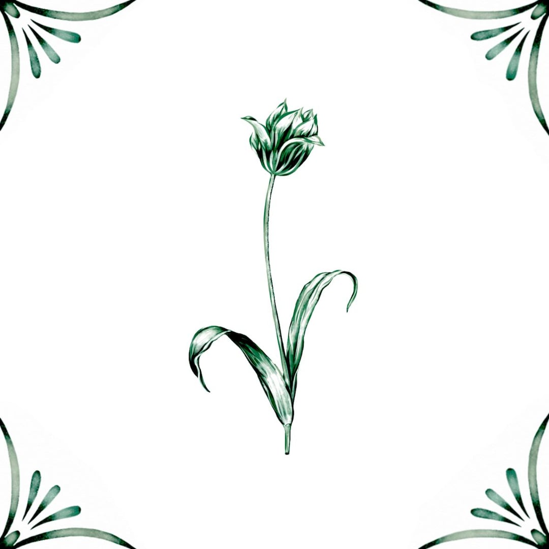 Delft Green Ceramic Tile- Tulip︱bathroom Tile, Splashback, Kitchen ...