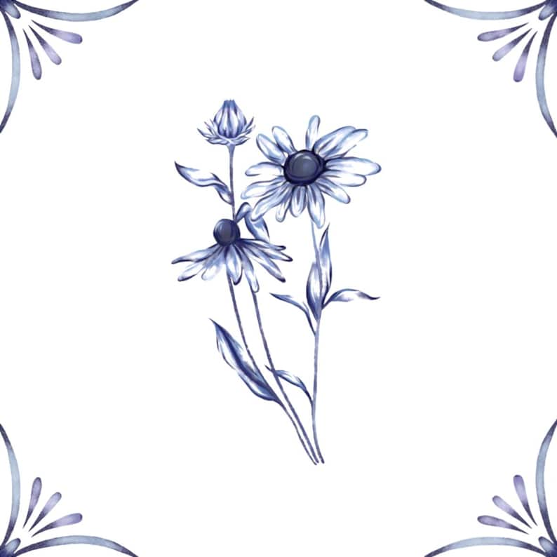 Delft Blue Ceramic Tile- Daisy︱bathroom Tile, Splashback, Kitchen Tiles ...