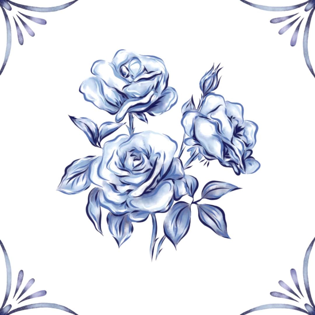 Delft Blue Ceramic Tile- Rose︱bathroom Tile, Splashback, Kitchen Tiles ...