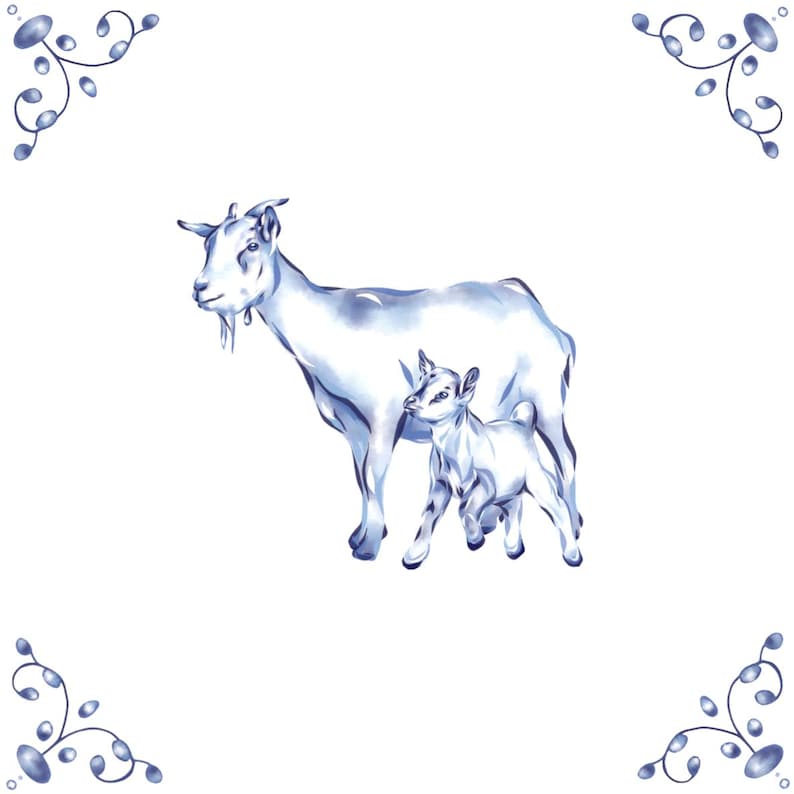 Delft Blue Ceramic Tile- Goat and Kid︱bathroom Tile, Splashback ...