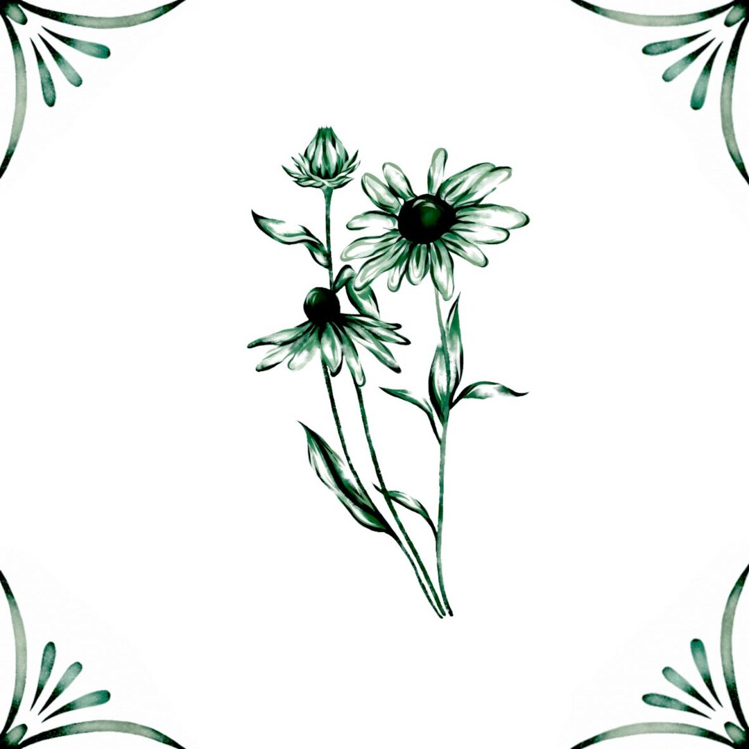 Delft Green Ceramic Tile- Daisy︱bathroom Tile, Splashback, Kitchen ...