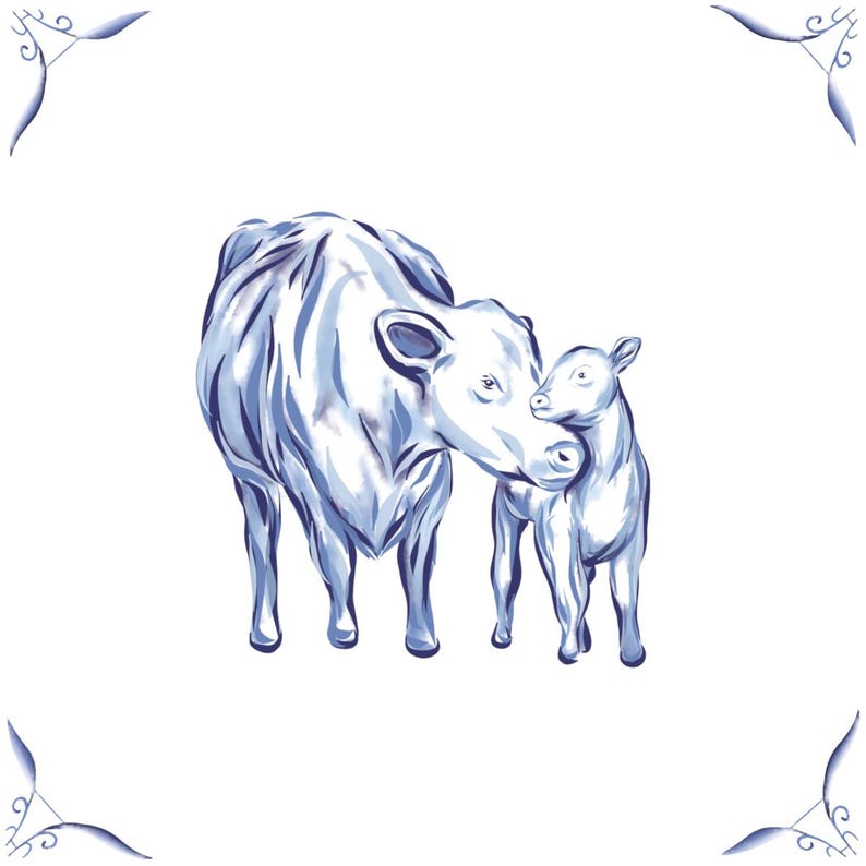Delft Blue Ceramic Tile- Cow and Calf︱bathroom Tile, Splashback ...