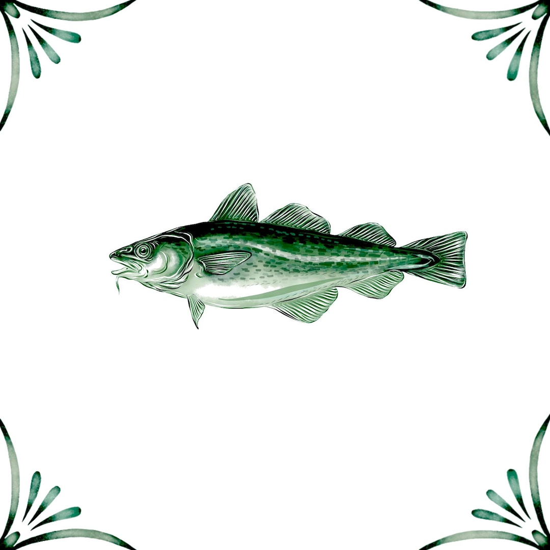Delft Green Ceramic Tile- Cod Fish︱bathroom Tile, Splashback, Kitchen ...