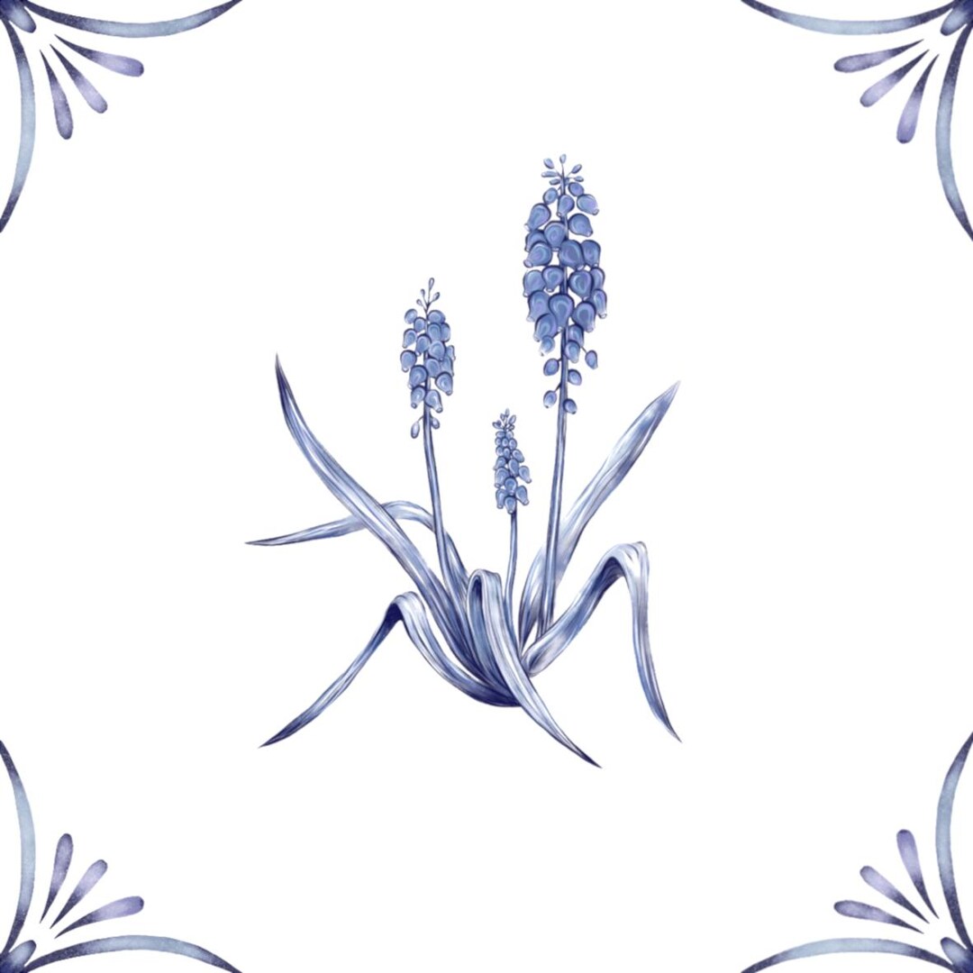 Delft Blue Ceramic Tile- Muscari︱bathroom Tile, Splashback, Kitchen ...