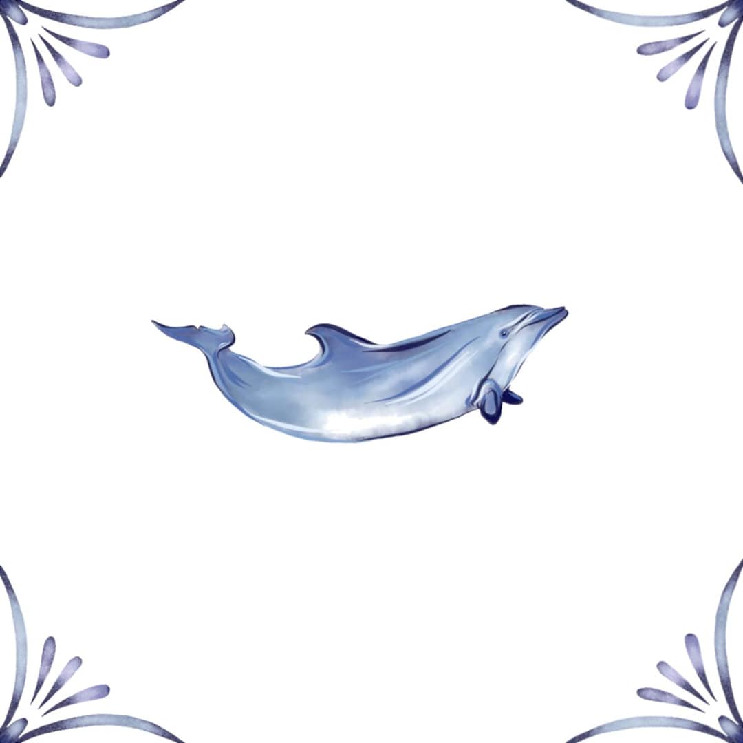 Delft Blue Ceramic Tile- Dolphin︱bathroom Tile, Splashback, Kitchen ...