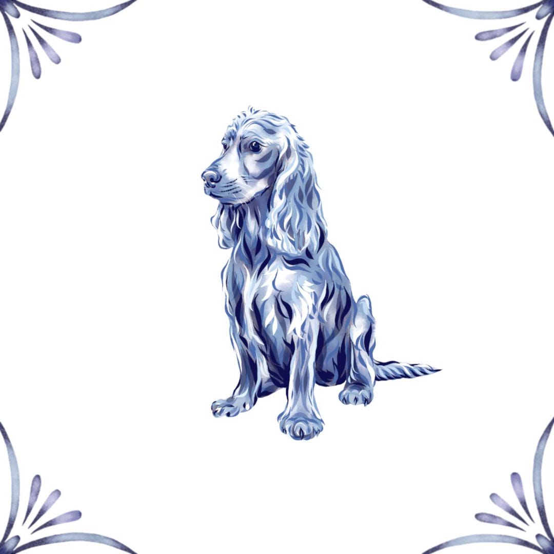 Delft Blue Ceramic Tile- Cocker Spaniel Dog︱bathroom Tile, Splashback ...
