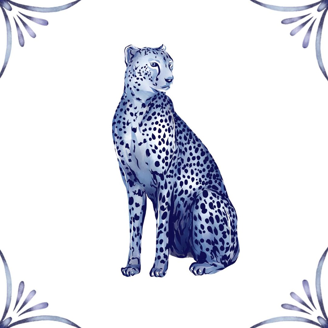 Delft Blue Ceramic Tile- Cheetah︱bathroom Tile, Splashback, Kitchen ...