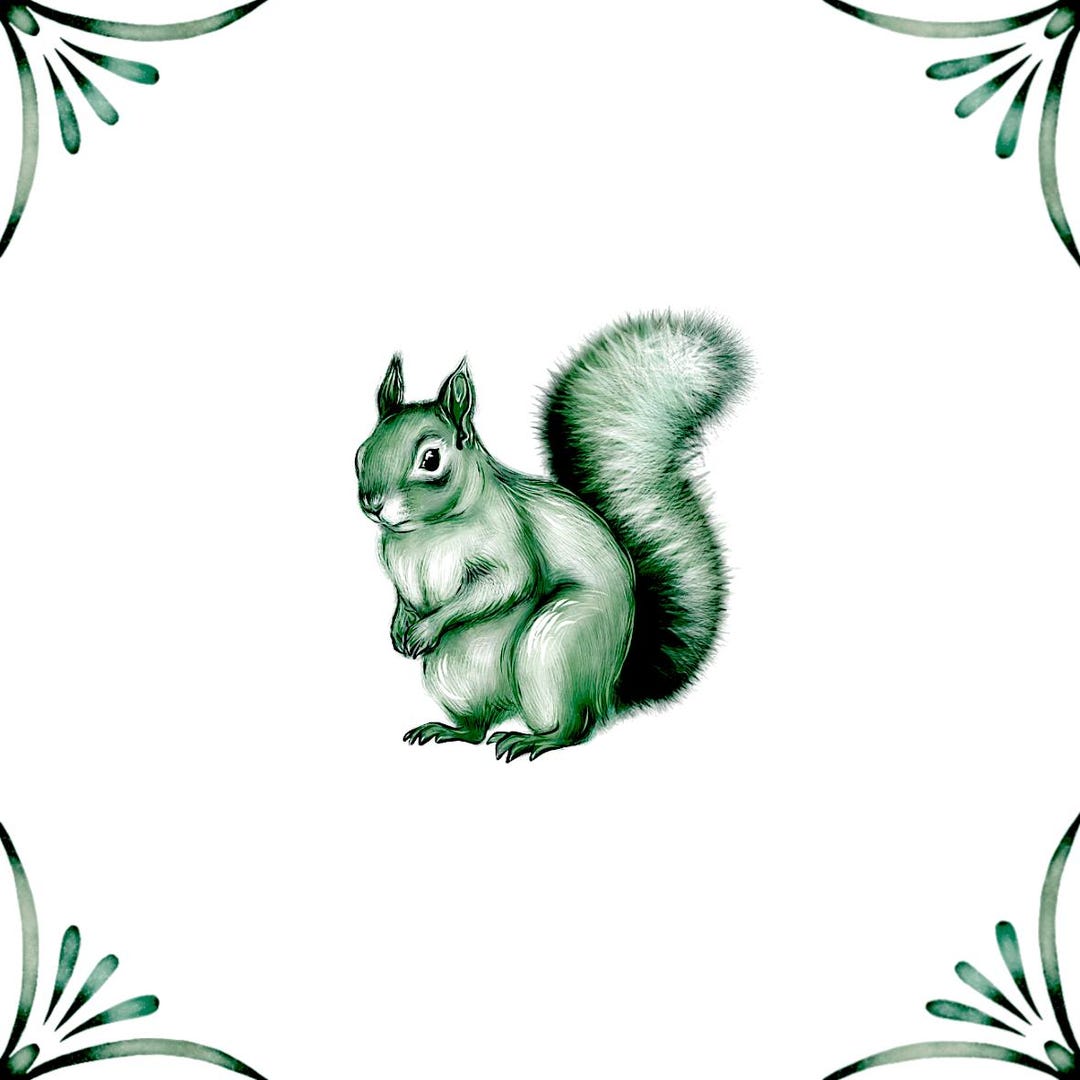 Delft Green Ceramic Tile- Squirrel︱bathroom Tile, Splashback, Kitchen ...