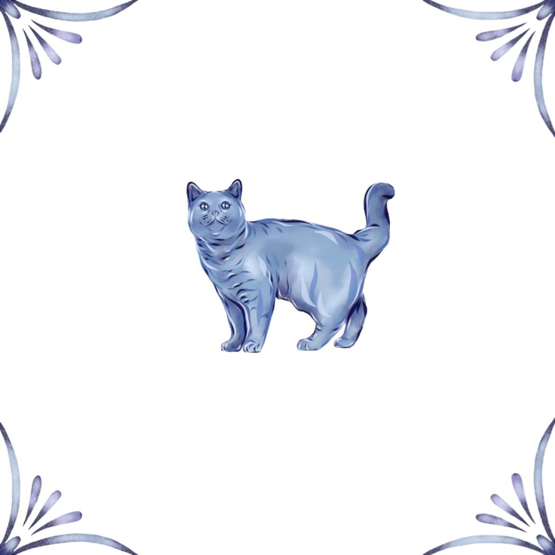 Delft Blue Ceramic Tile- British Shorthair Cat︱bathroom Tile ...