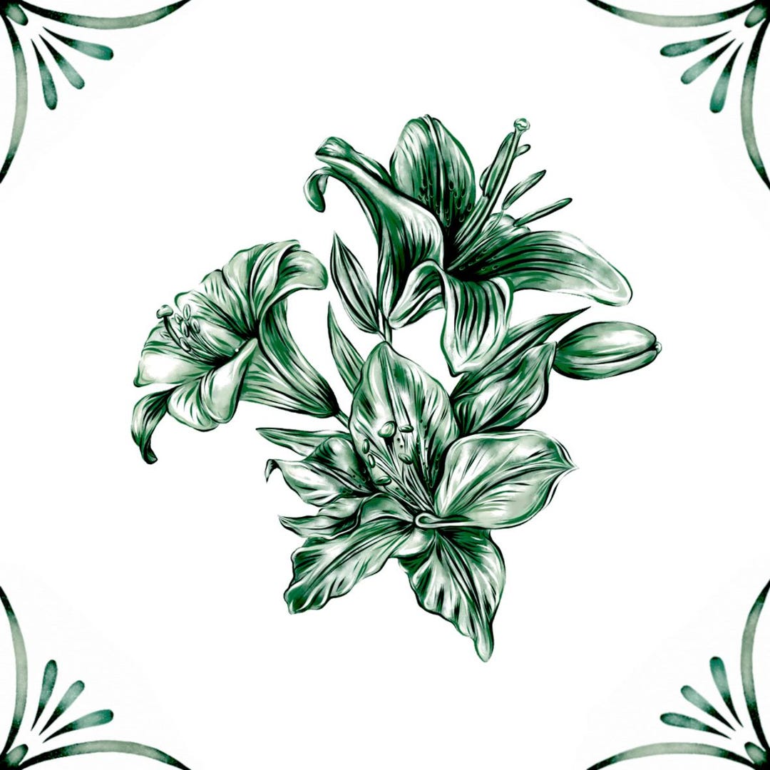 Delft Green Ceramic Tile- Lily︱bathroom Tile, Splashback, Kitchen Tiles ...