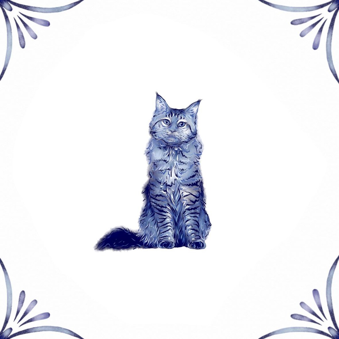 Delft Blue Ceramic Tile- Maine Coon Cat︱bathroom Tile, Splashback ...