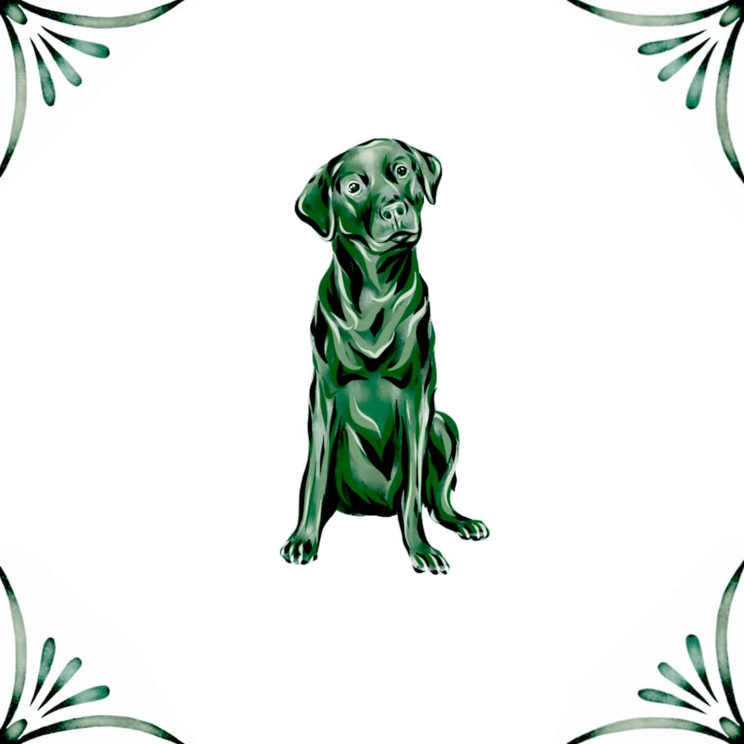 Delft Green Ceramic Tile- Black Labrador Dog︱bathroom Tile, Splashback ...
