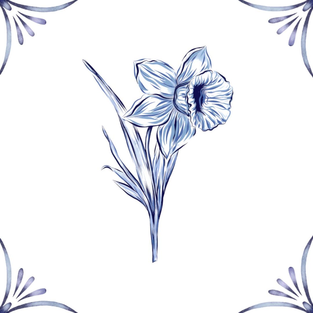 Delft Blue Ceramic Tile- Daffodil︱bathroom Tile, Splashback, Kitchen ...