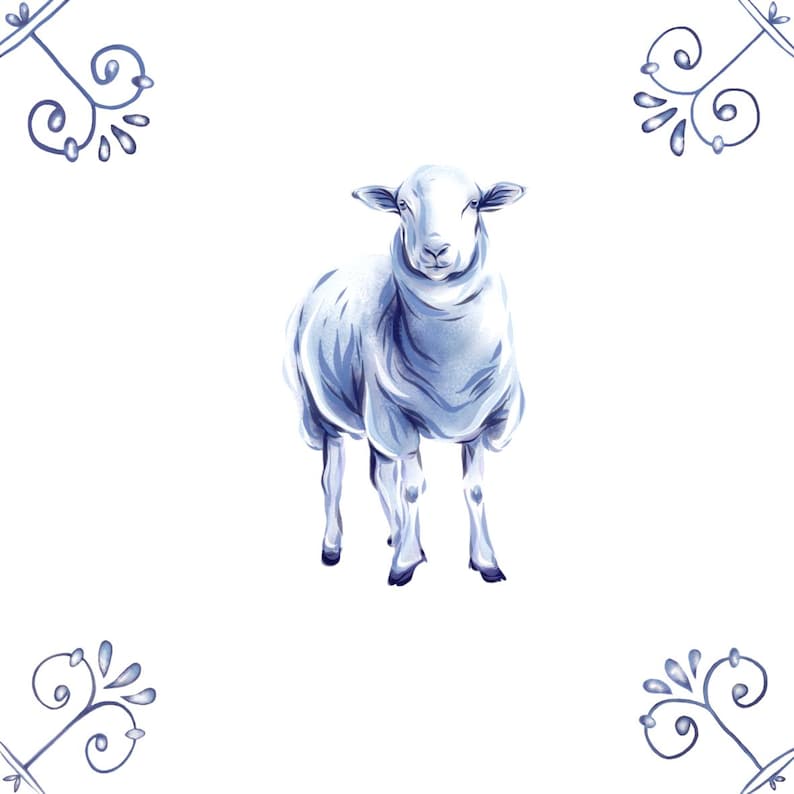 Delft Blue Ceramic Tile- Sheep︱bathroom Tile, Splashback, Kitchen Tiles ...