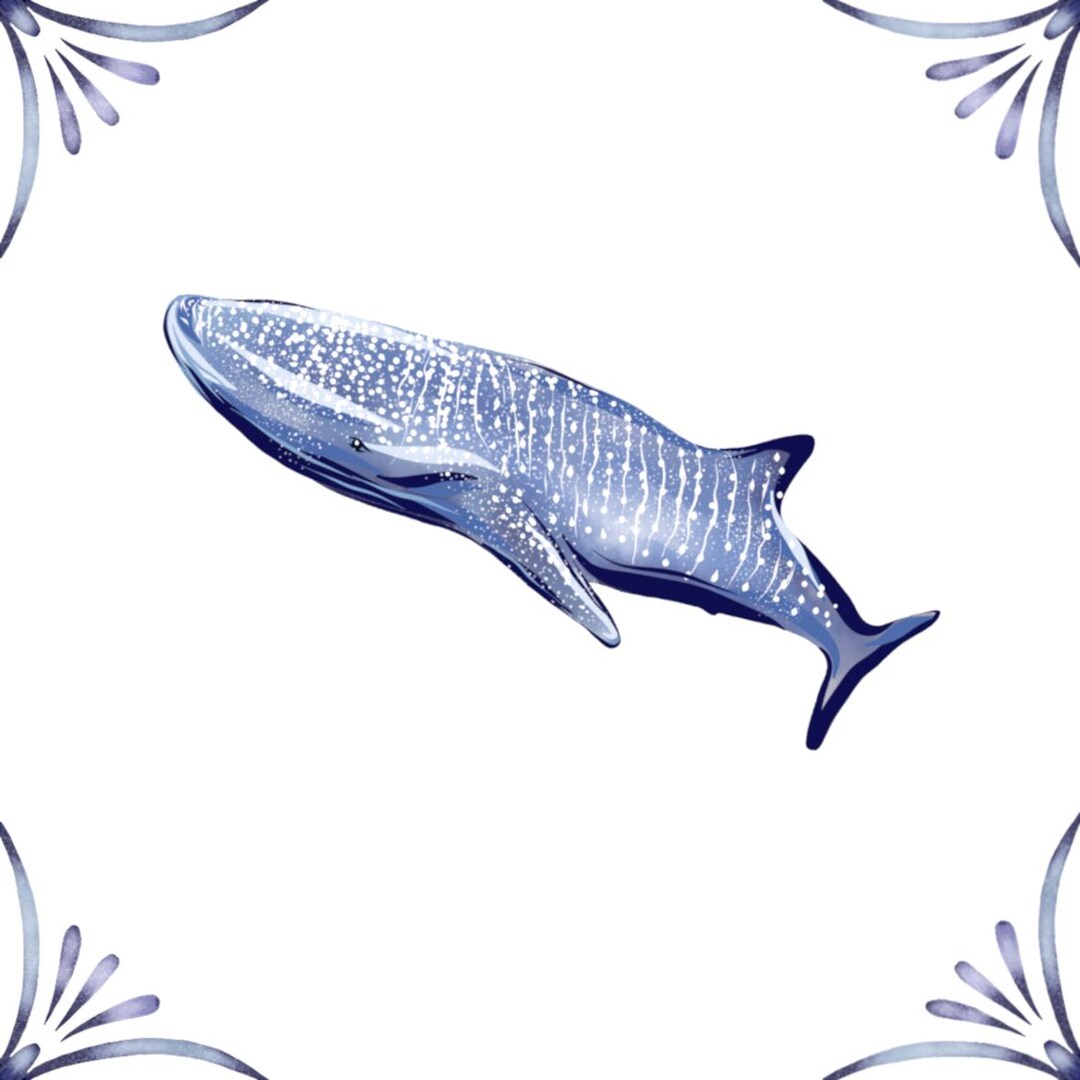 Delft Blue Ceramic Tile- Whale Shark︱bathroom Tile, Splashback, Kitchen ...