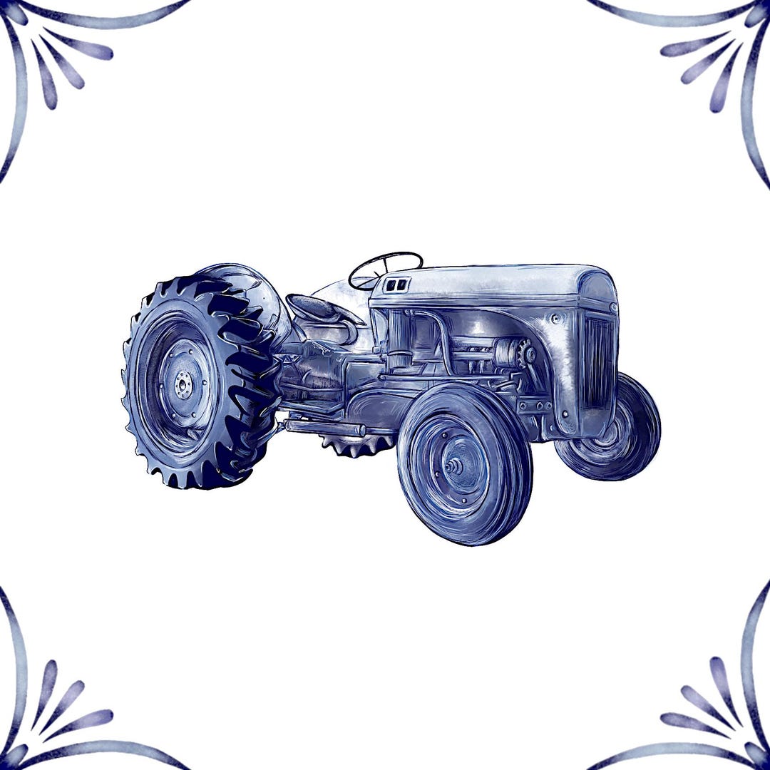 Delft Blue Ceramic Tile- Tractor︱bathroom Tile, Splashback, Kitchen ...