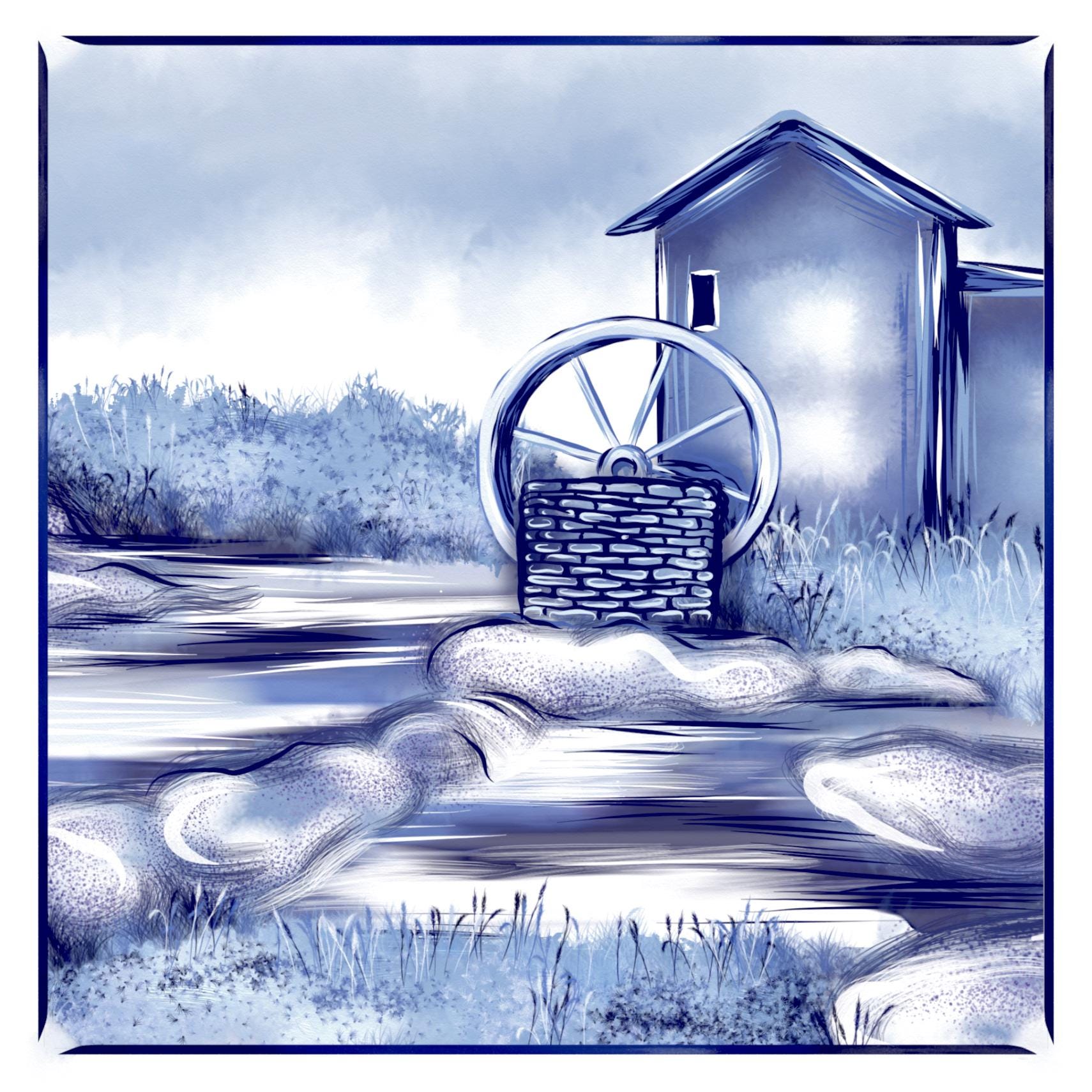 Delft Blue Ceramic Tile- Water Wheel Farm Scene︱bathroom Tile ...