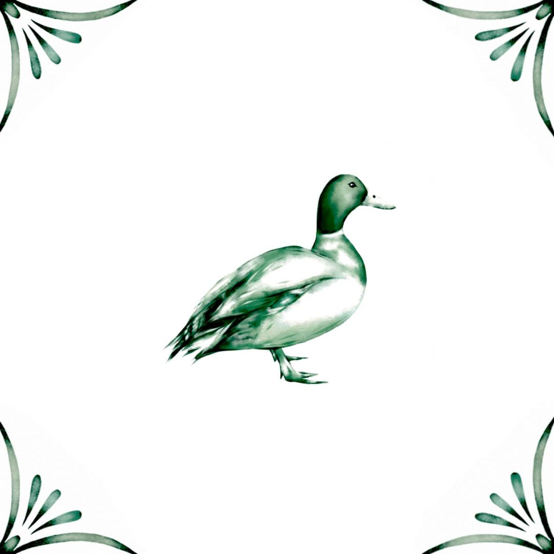 Delft Green Ceramic Tile- Mallard Duck︱bathroom Tile, Splashback ...