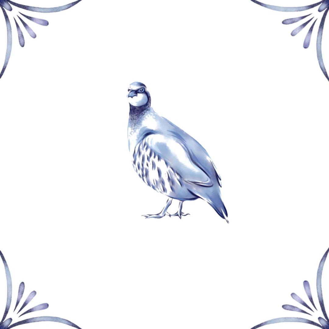 Delft Blue Ceramic Tile- Partridge︱bathroom Tile, Splashback, Kitchen ...