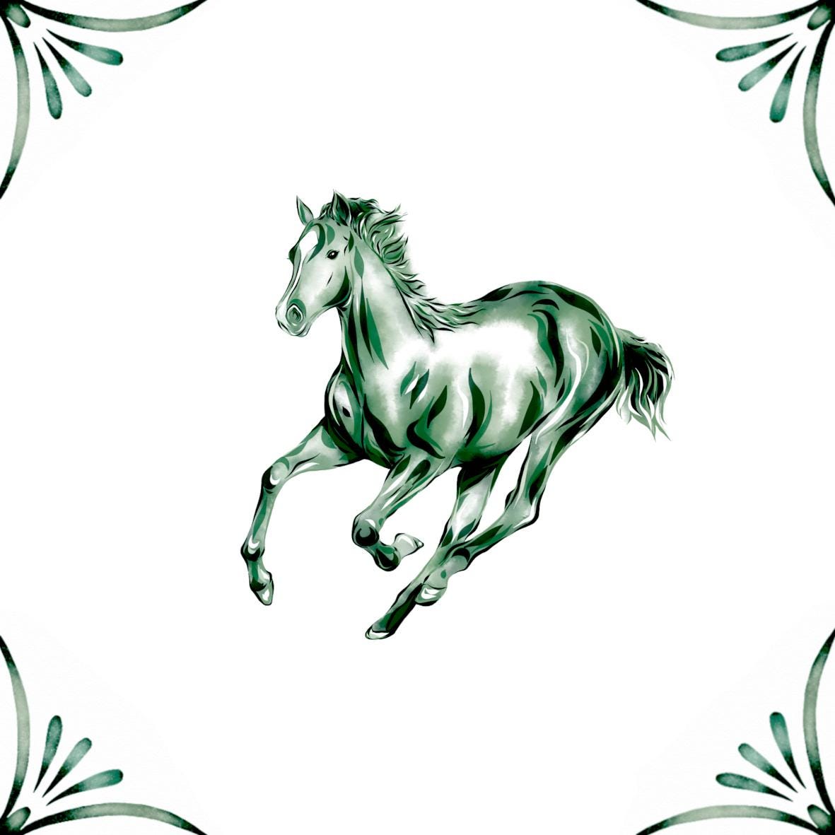 Delft Green Ceramic Tile- Horse︱bathroom Tile, Splashback, Kitchen ...