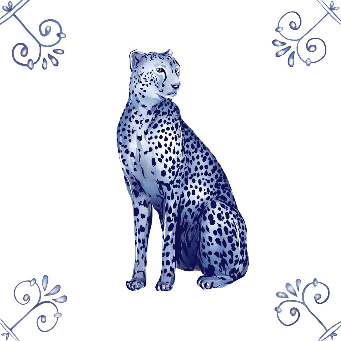 Delft Blue Ceramic Tile- Cheetah︱bathroom Tile, Splashback, Kitchen ...