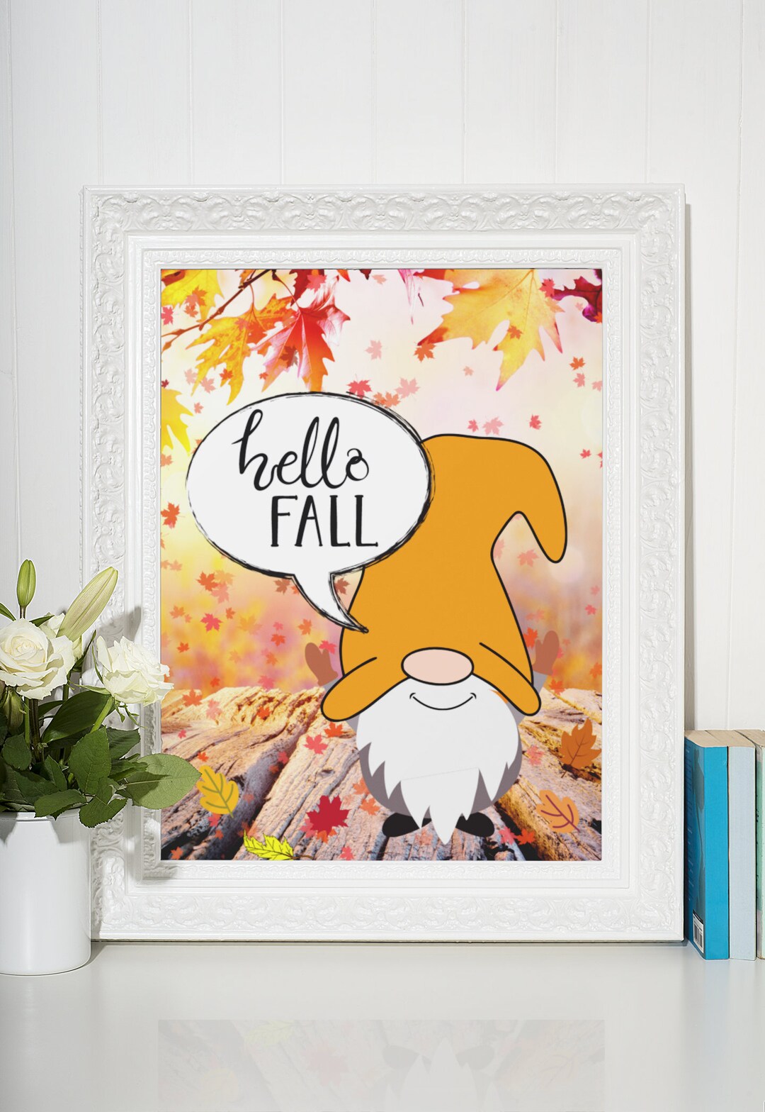 Hello Fall Gnome Digital Download | Fall Decor | Gnome Wall Art in 3 ...