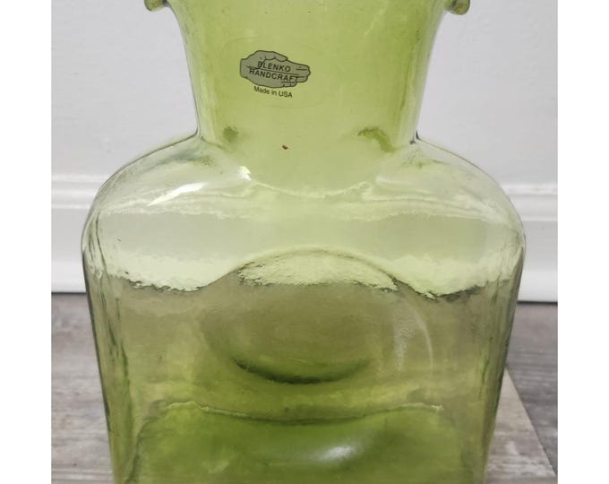 Blenko Handcraft Glass Green Dimpled Double Lip Vase/pitcher 2004 - Etsy