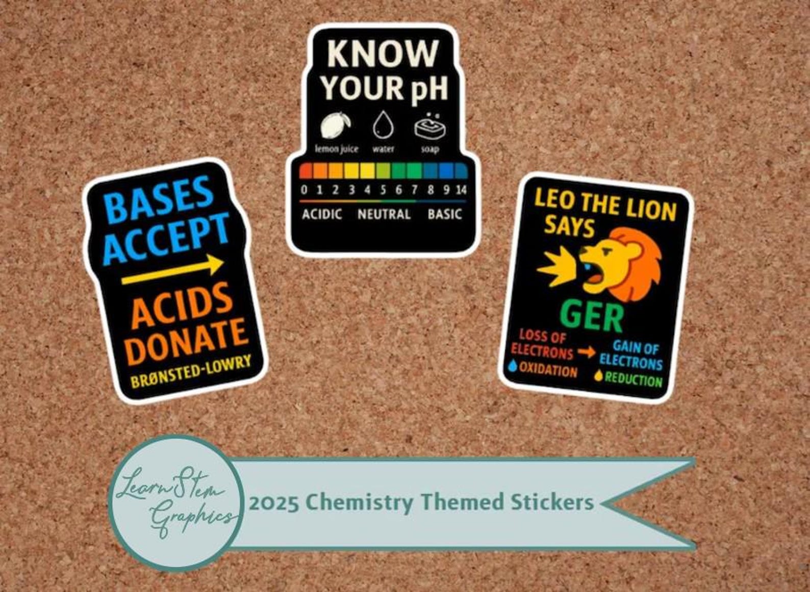 Chemistry Education Sticker Set – Ph Scale, Acid-base Theory, Oxidation ...
